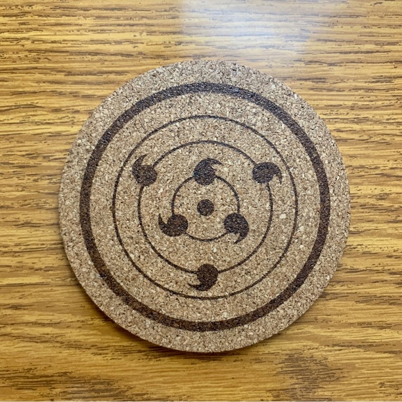 Dining | Naruto Sasuke 6 Tomoe Rinnegan Laser Engraved Cork Coaster ...